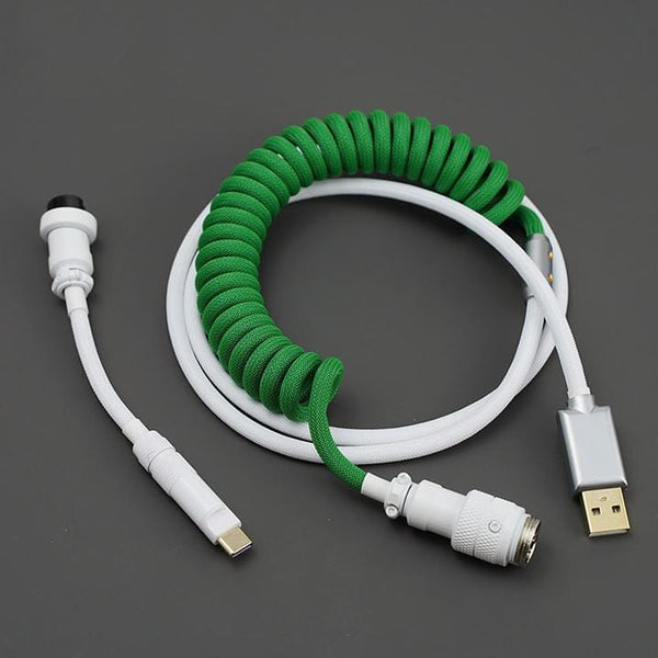 YUNZII Green White Custom Coiled Aviator USB Cable – mechkeysshop